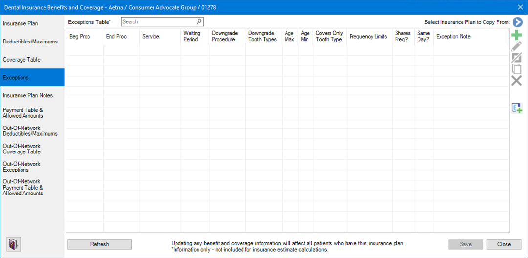 Creating exceptions tables